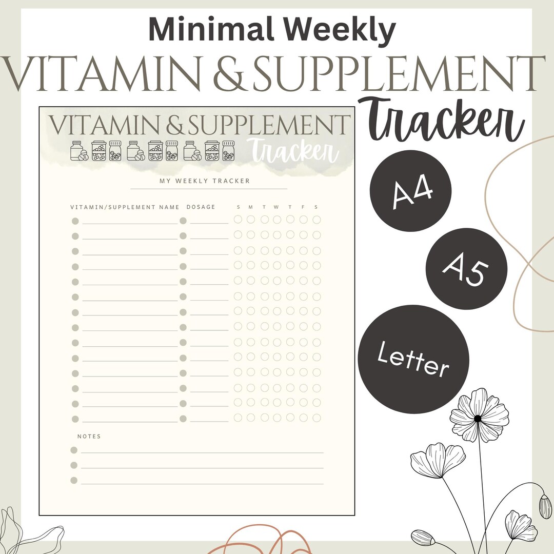 Weekly Supplements Tracker Printable, Vitamins Checklist, Daily Vitamin ...