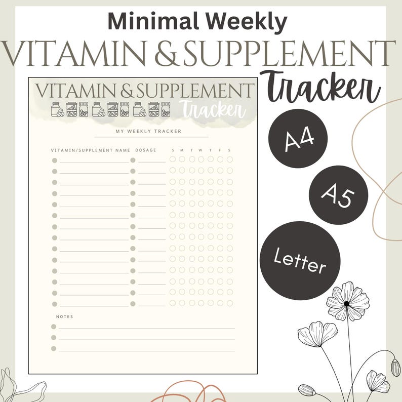 Weekly Supplements Tracker Printable, Vitamins Checklist, Daily Vitamin ...