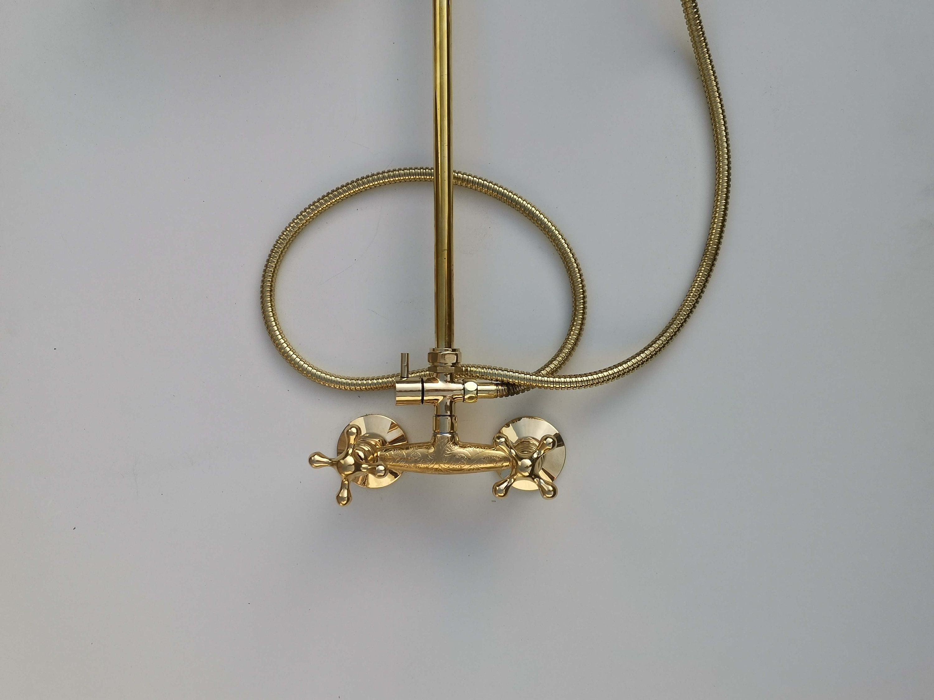 Unlacquered Brass Shower System With Handheld & Round Shower - Etsy