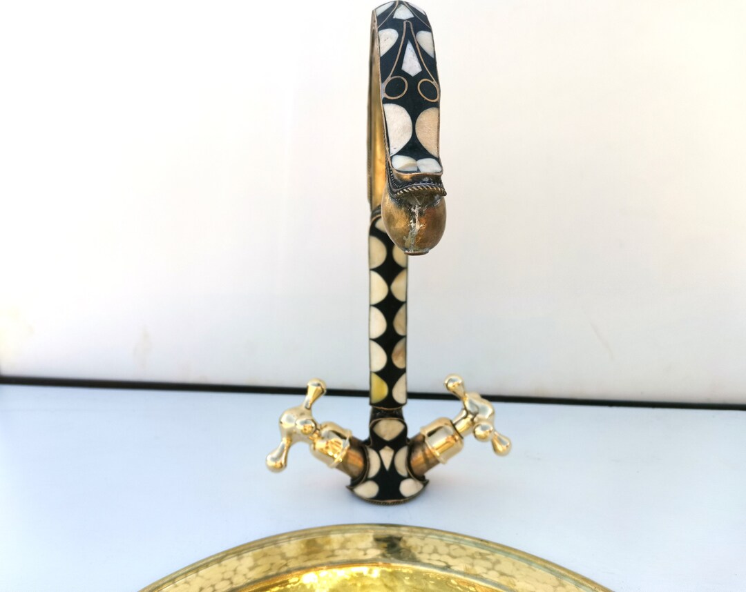Handcrafted Brass Gooseneck Bathroom Faucet With Resin Inlay - Etsy