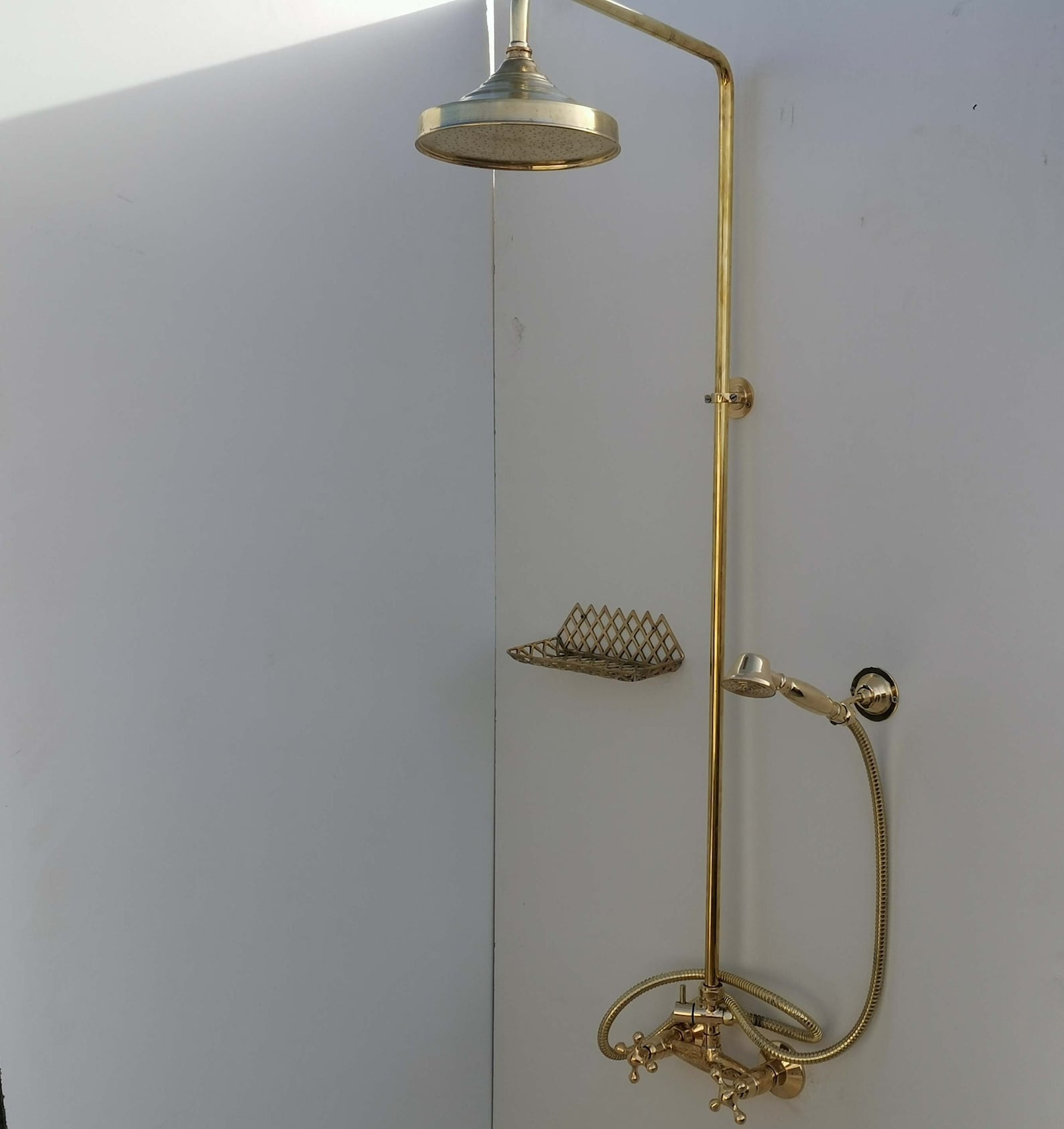 Unlacquered Brass Shower System With Handheld & Round Shower - Etsy