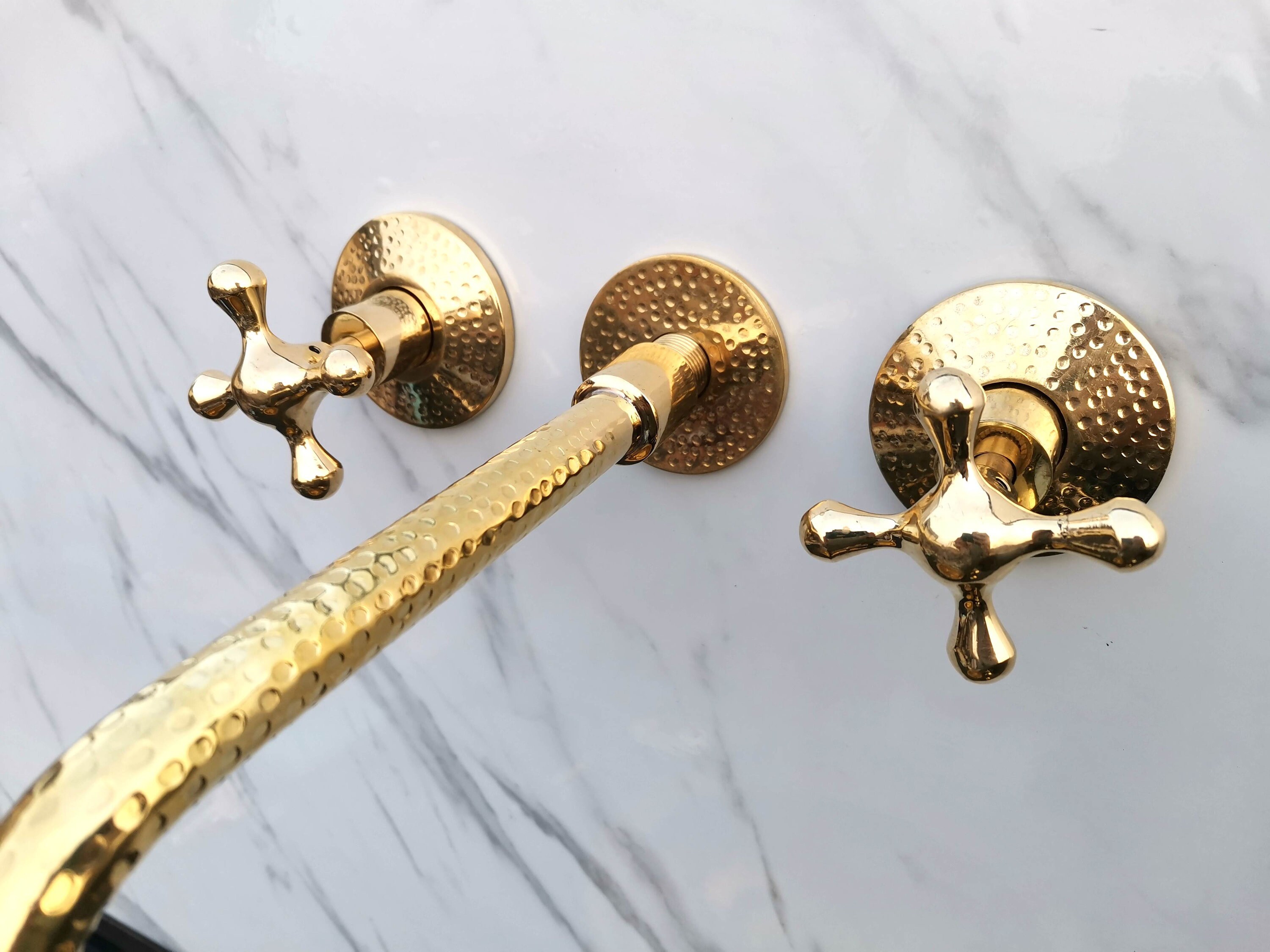 Hammered Brass Wall Mounted Faucet for Bathroom, Unlacuered Brass ...