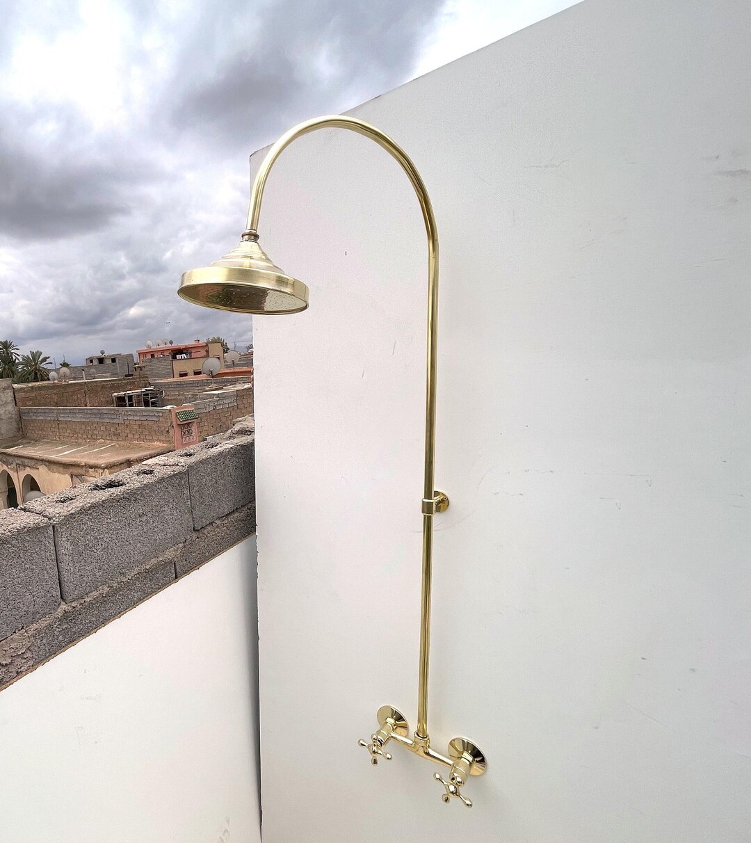 Unlacquered Brass Shower System With Shower Head & Handheld Shower ...