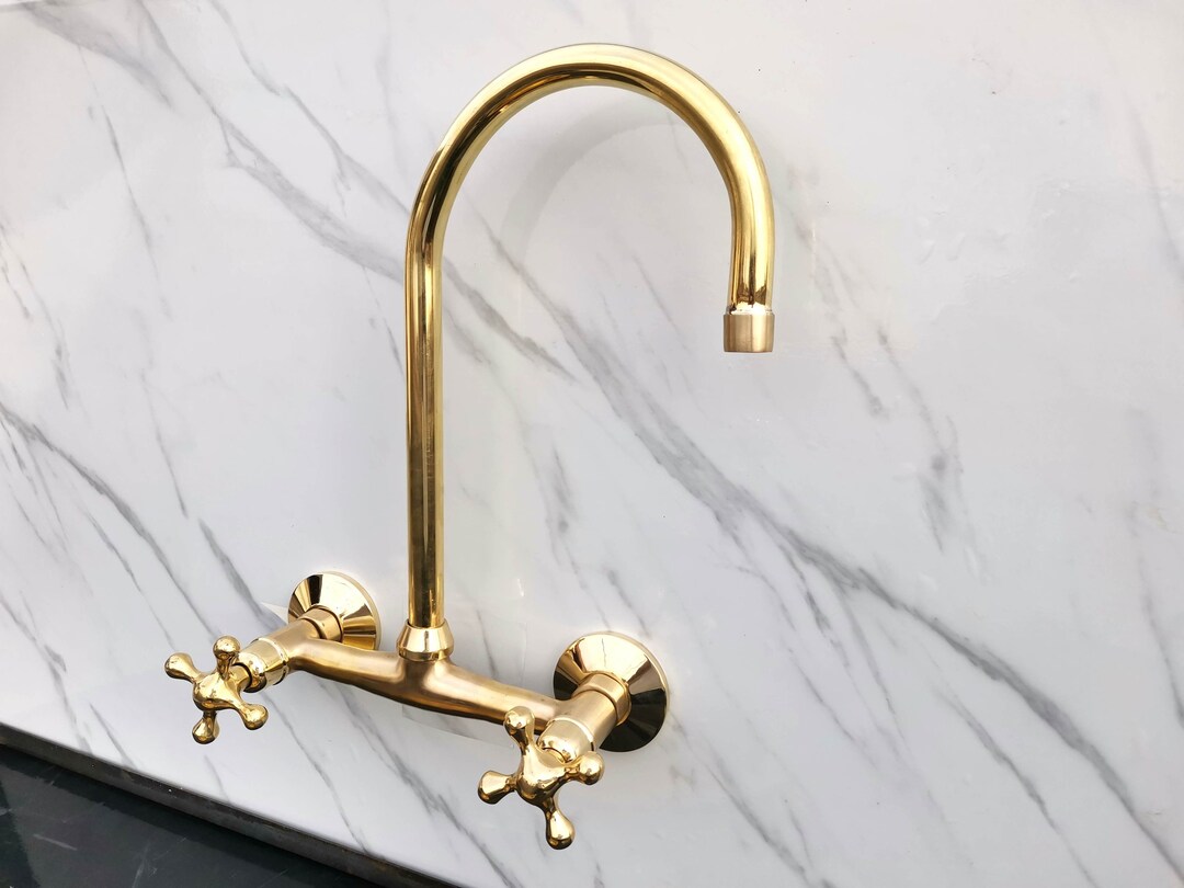 Unlacquered Brass Kitchen Sink Faucet | Wall Mount Kitchen Faucets ...