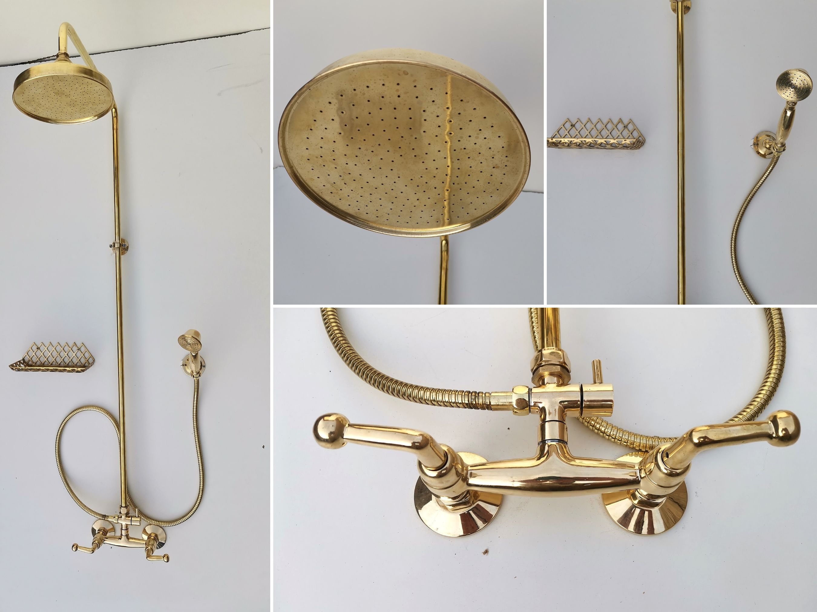 Unlacquered Brass Exposed Shower System Handheld Shower & Shower Head ...