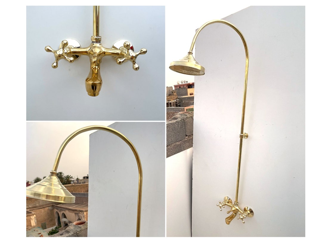 Unlacquered Brass Exposed Shower System Bathtub Shower Brass Faucet ...