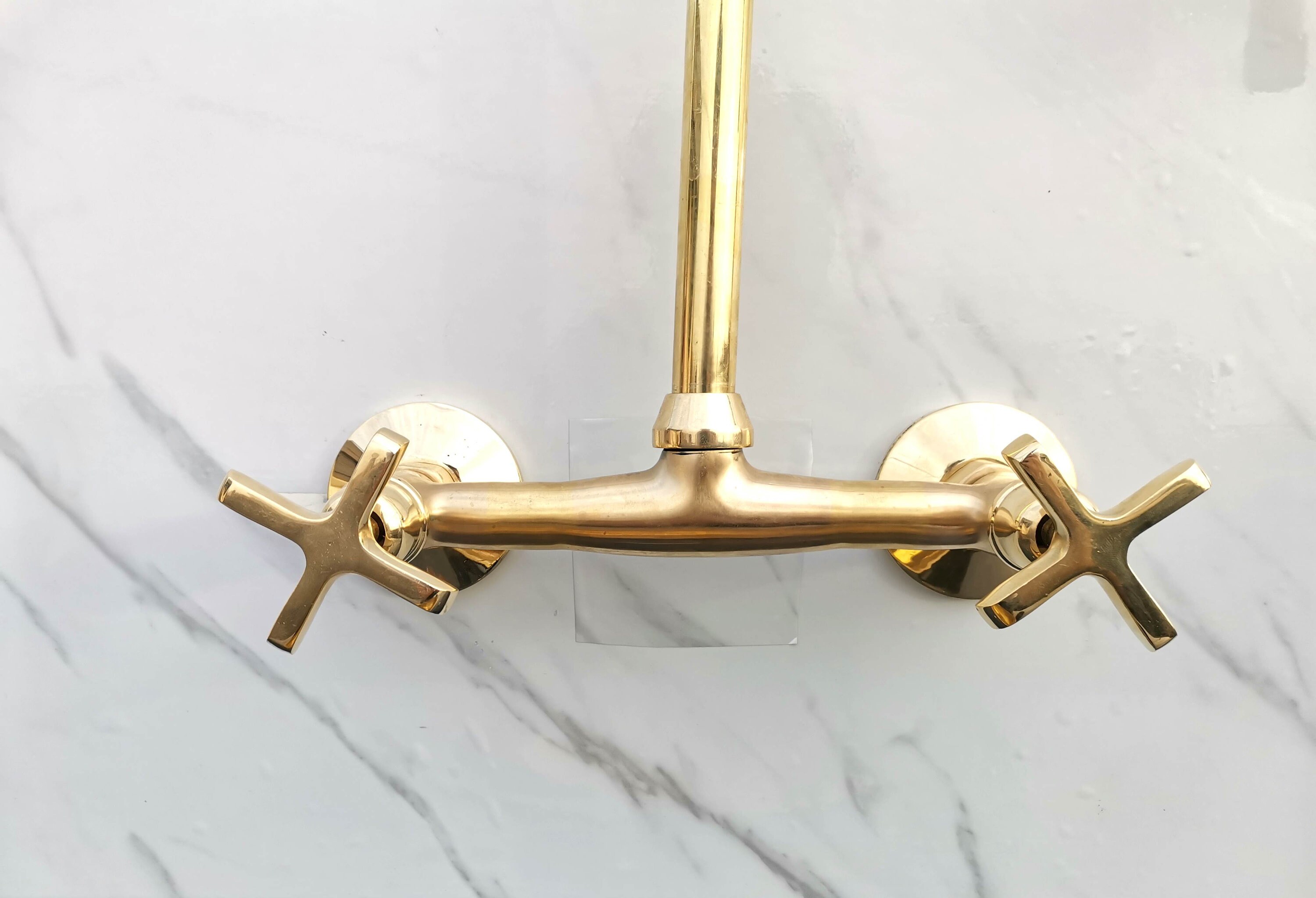 Wall Mount Bridge Faucet With Flat Cross Handles Unlacquered Brass ...