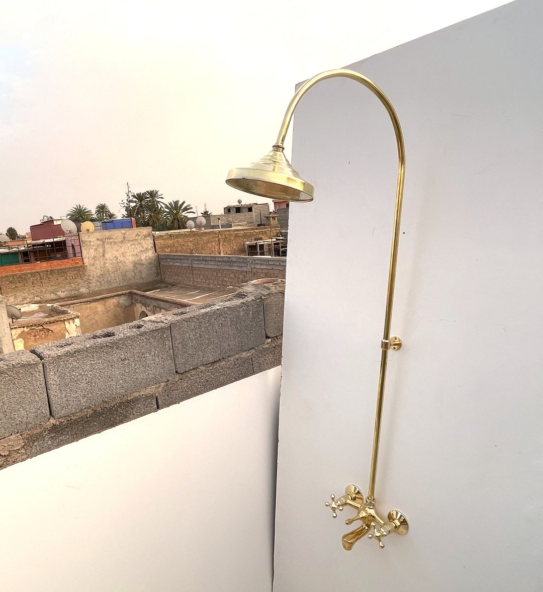 Unlacquered Brass Exposed Shower System Bathtub Shower Brass Faucet ...