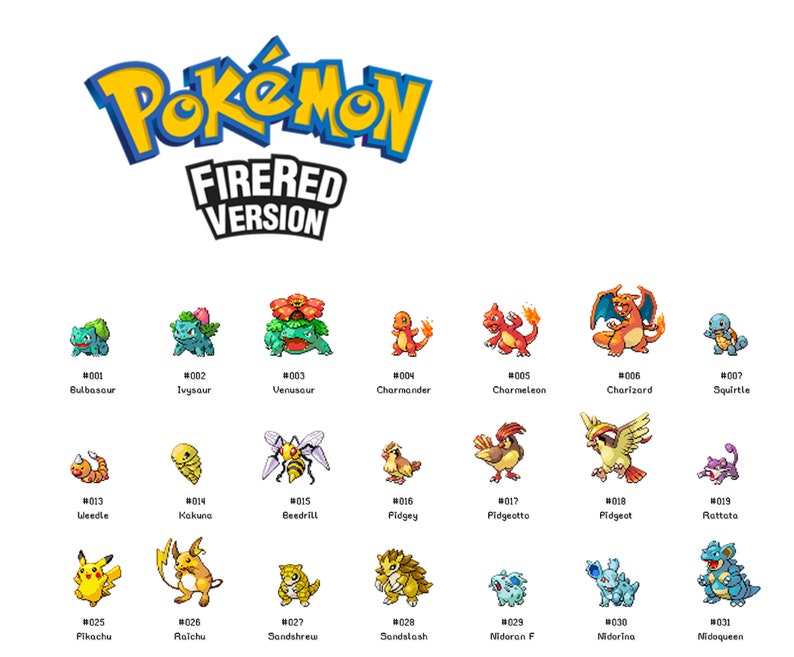 Pokemon Fire Red/leaf Green Sprite Poster - Etsy