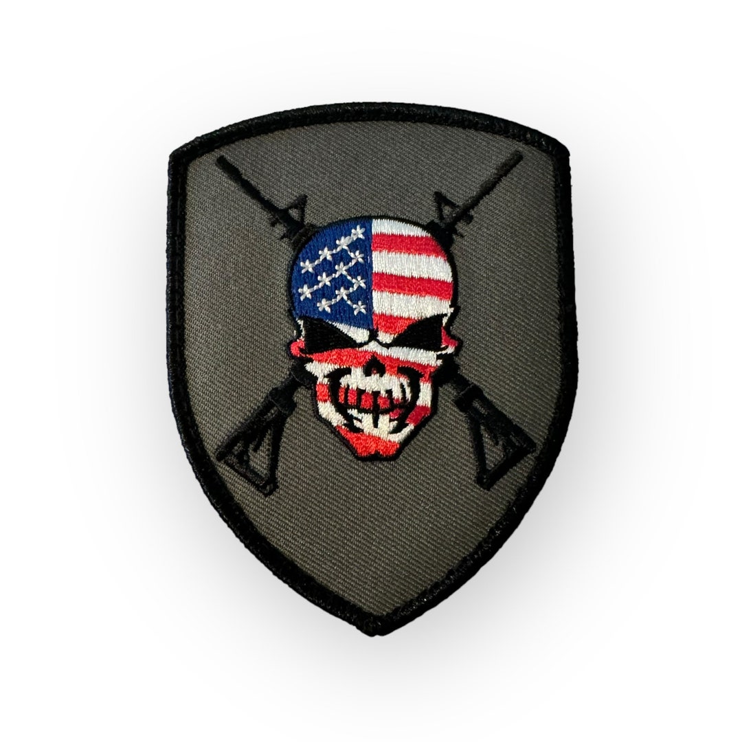 American Infidel Skull and Crossed Rifles Shield Morale Patch - Etsy