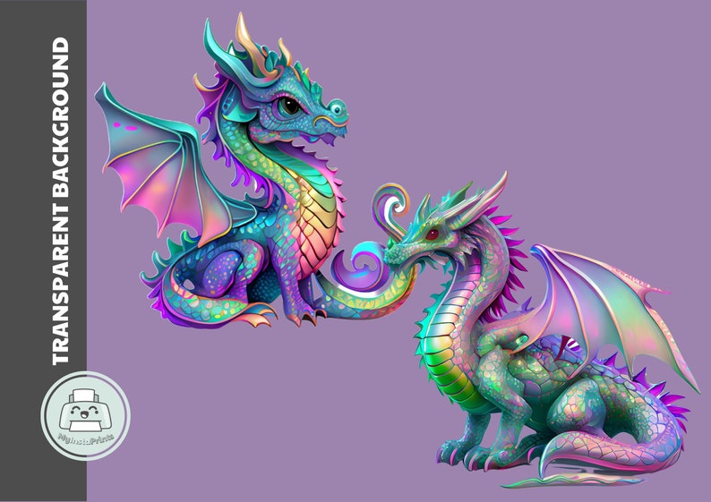 Cute Vibrant Dragons Rainbow Iridescent Mystical Clipart - Etsy