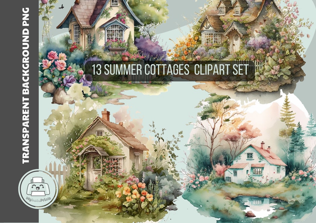 Summer Clipart Watercolor Country Cottage Pritables Png English Country ...