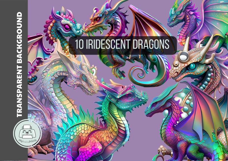 Cute Vibrant Dragons Rainbow Iridescent Mystical Clipart - Etsy