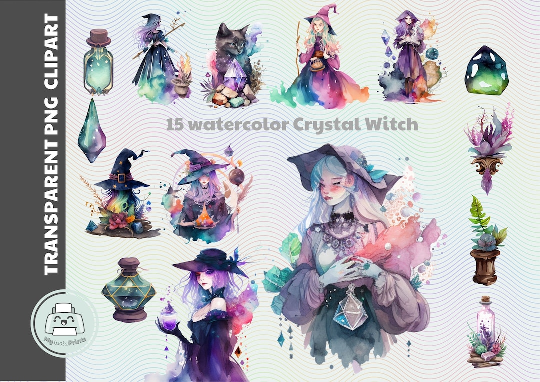 Crystal Magic: Watercolor Clipart Bundle of Mystical Crystal - Etsy
