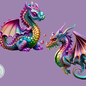 Cute Vibrant Dragons Rainbow Iridescent Mystical Clipart - Etsy