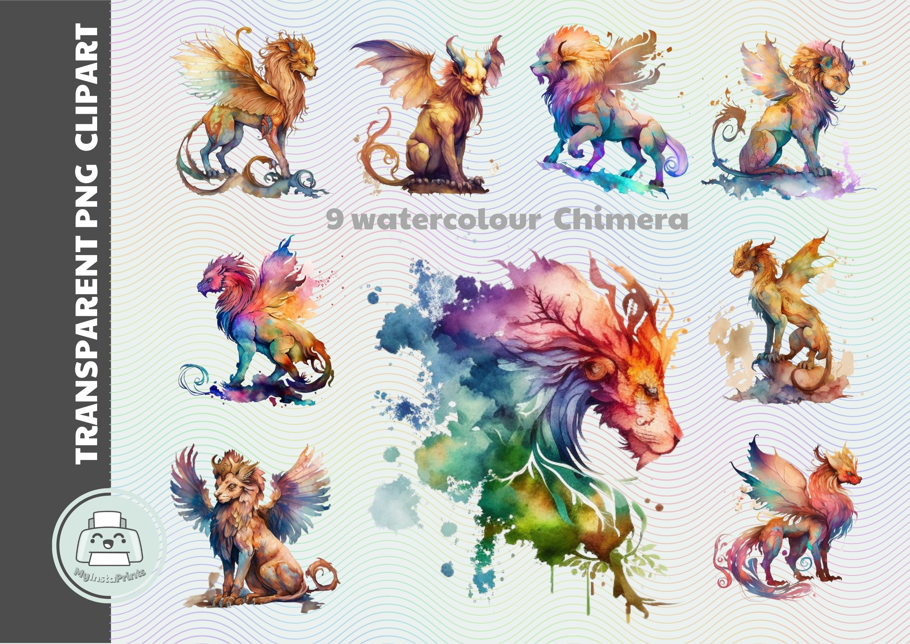 Fierce Chimera: Hand-painted Watercolor Clipart Bundle of - Etsy