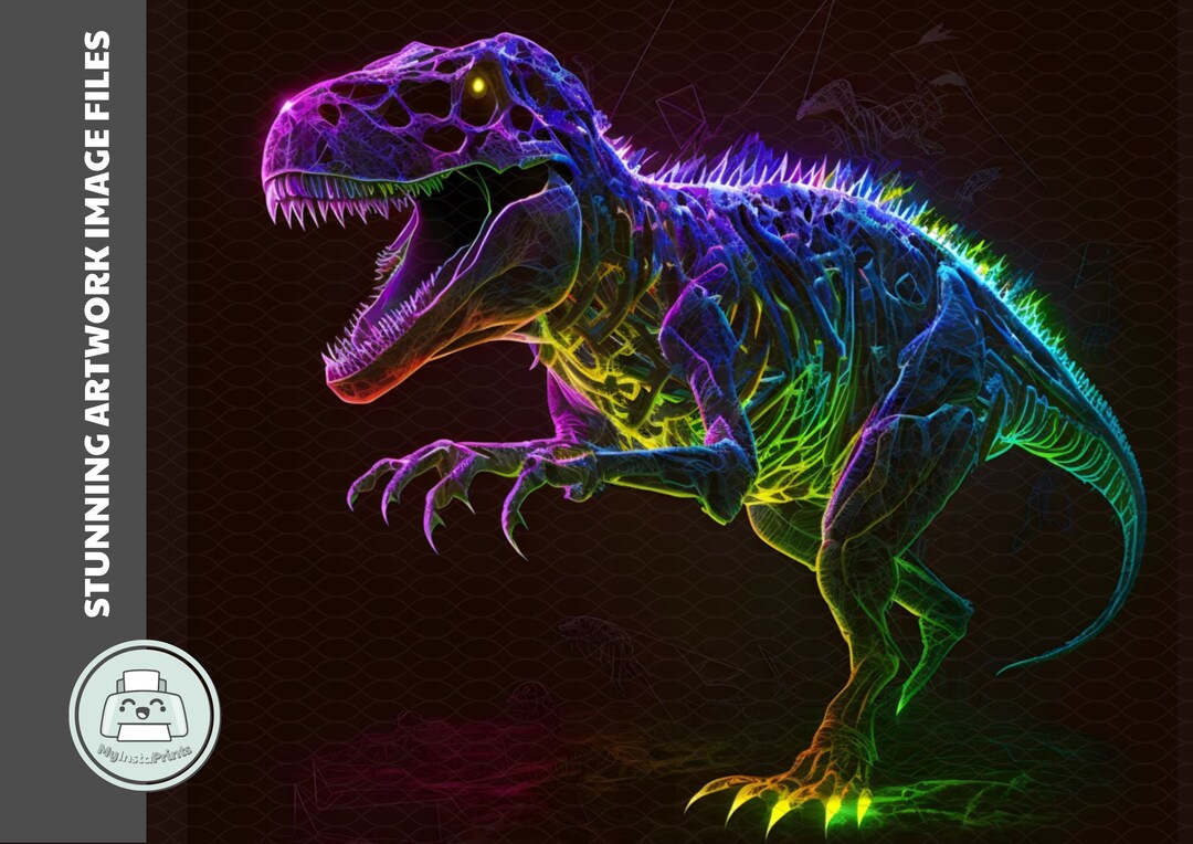 T-rex Dinosaur Png Sublimation Design Neon Dinosaur Pg, Dino Png T-rex ...