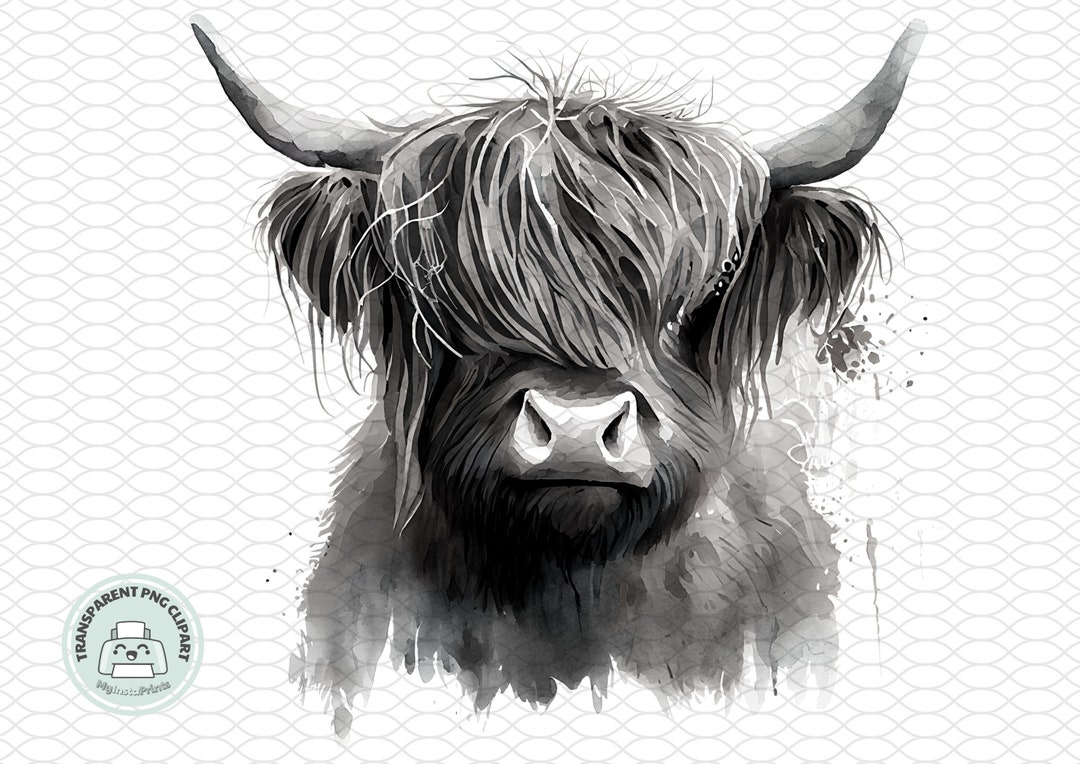 Black and White Highland Cow Art Clipart Png Highland Cow Png - Etsy ...