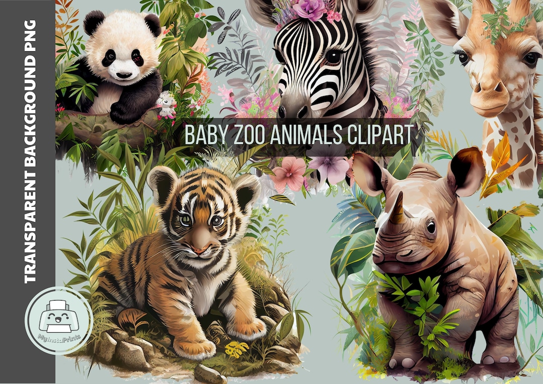 Cute Baby Zoo Animal Clip Art Baby Lion Tiger Monkey Giraffe Rhino ...