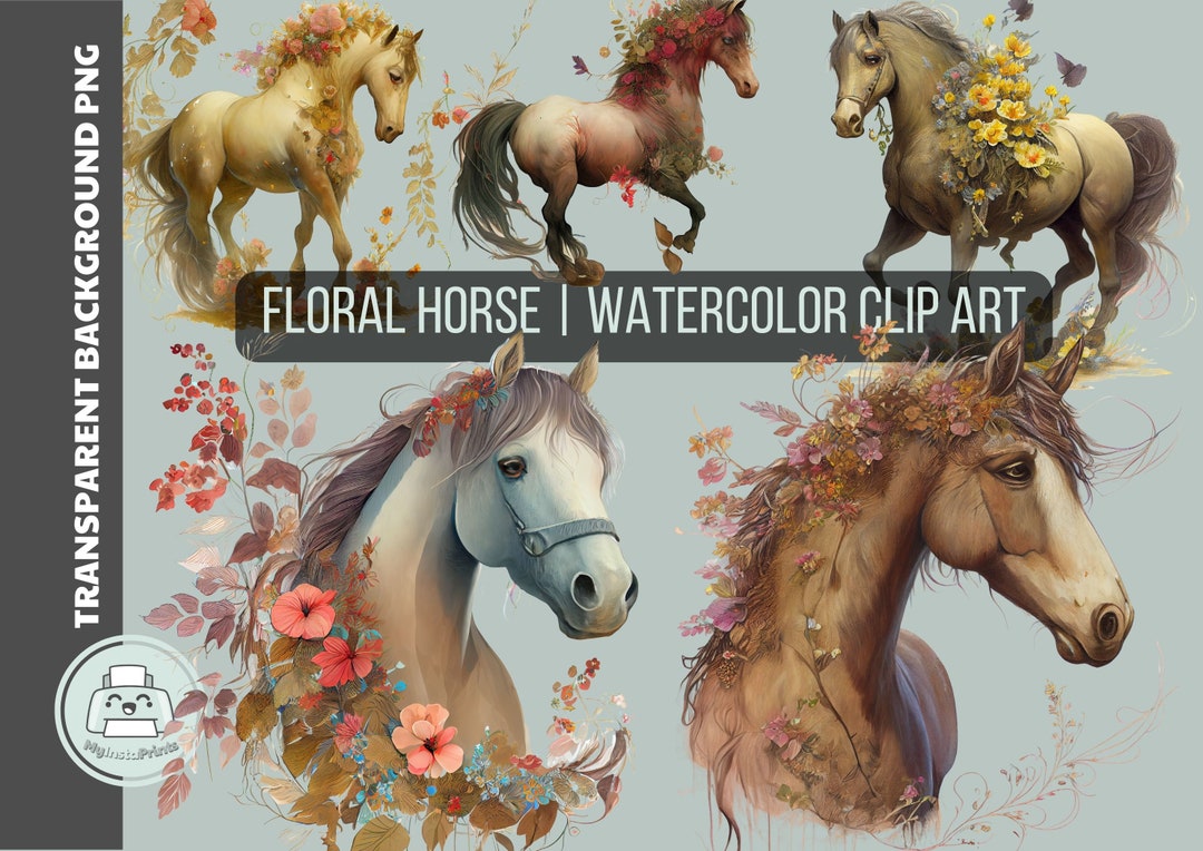Horse Watercolor Clipart Bundle Horse Clip Art Floral Horse Png Horse ...