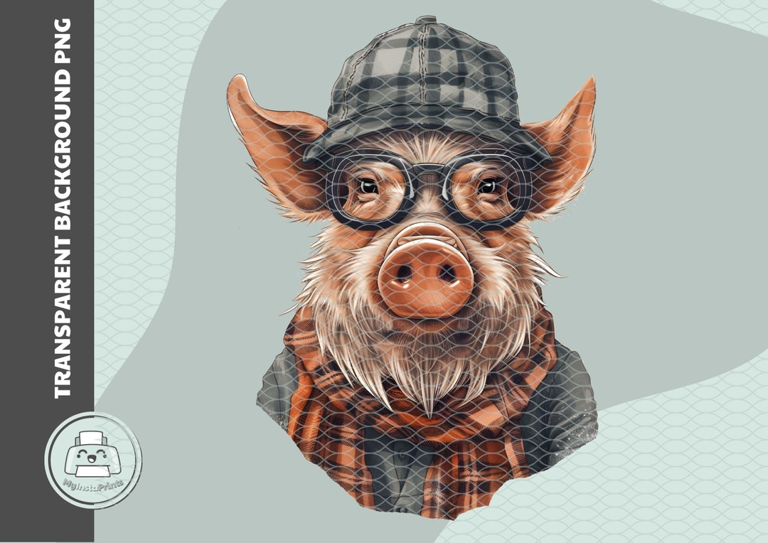Hand Drawn Pig With Hat Png Hipster Pig Png Pig in Glasses Png - Etsy