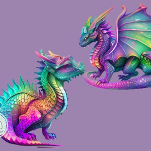 Cute Vibrant Dragons Rainbow Iridescent Mystical Clipart - Etsy