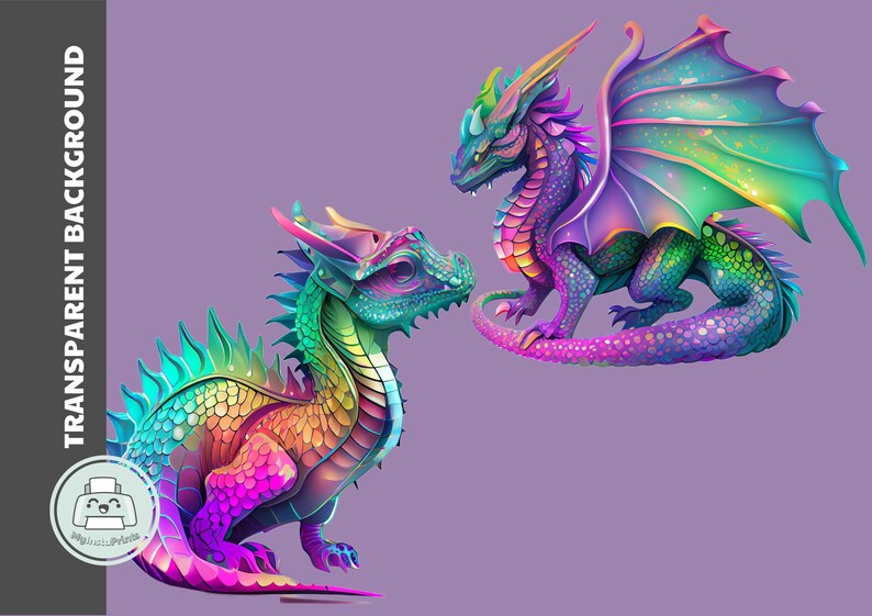 Cute Vibrant Dragons Rainbow Iridescent Mystical Clipart - Etsy