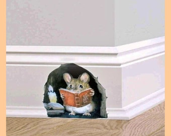 Reading Mouse Wall Decal - Etsy