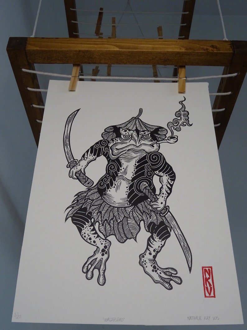 JAPANESE SAMURAI TOAD warpath Lino Print - Etsy