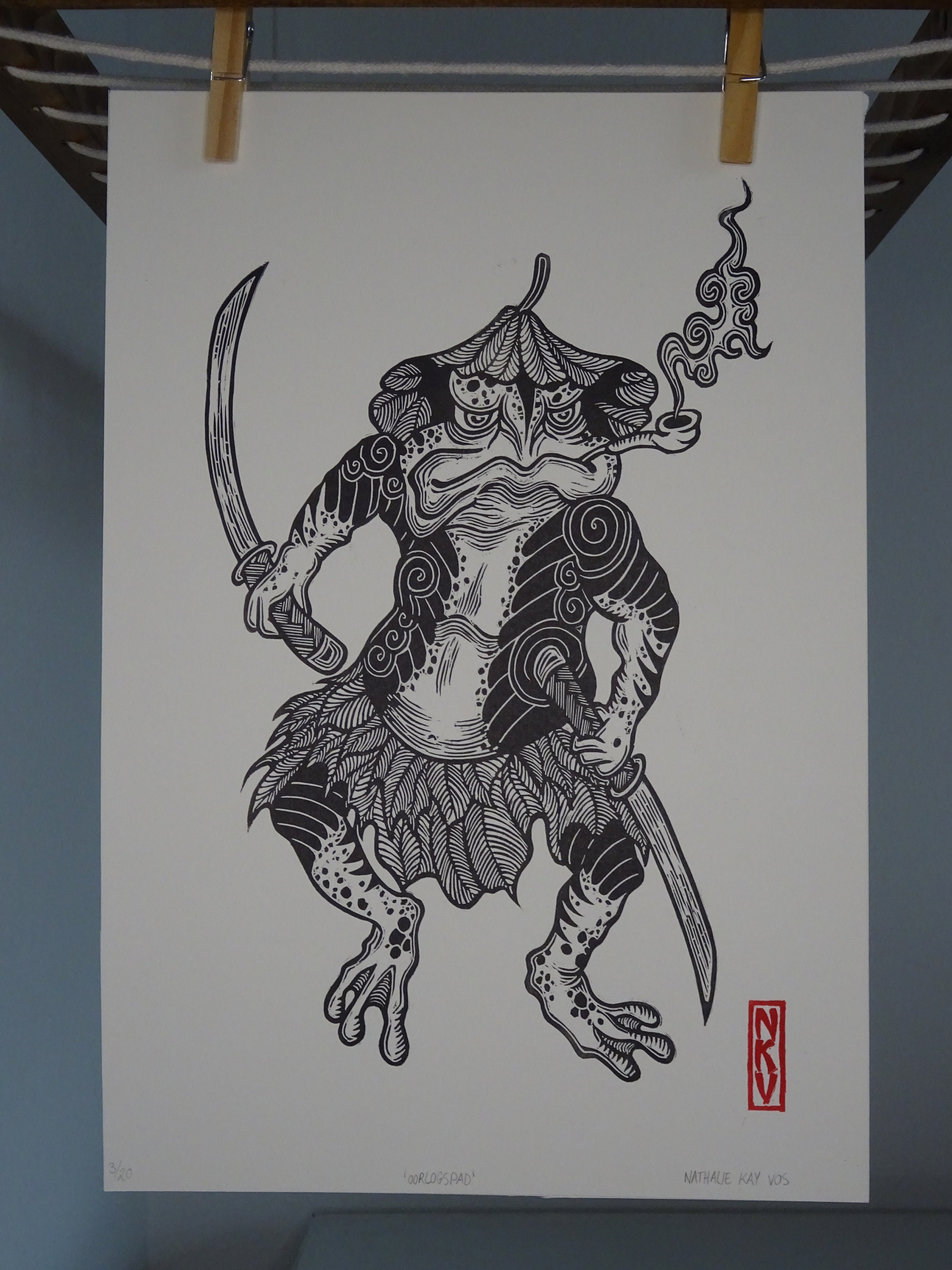 JAPANESE SAMURAI TOAD warpath Lino Print - Etsy