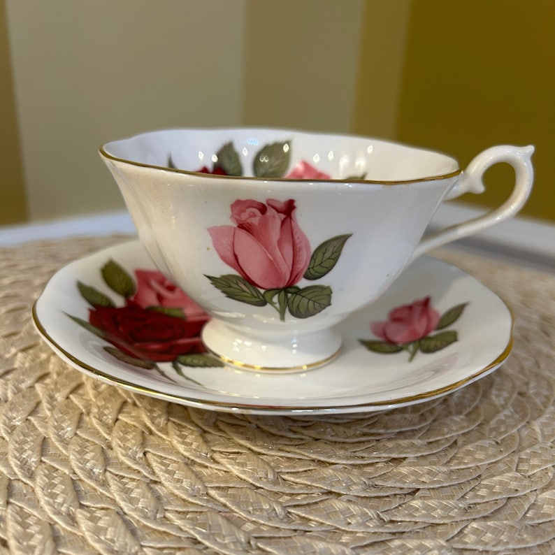 Royal Albert Large Pink and Red Roses Teacup and Saucer, Fine Bone ...
