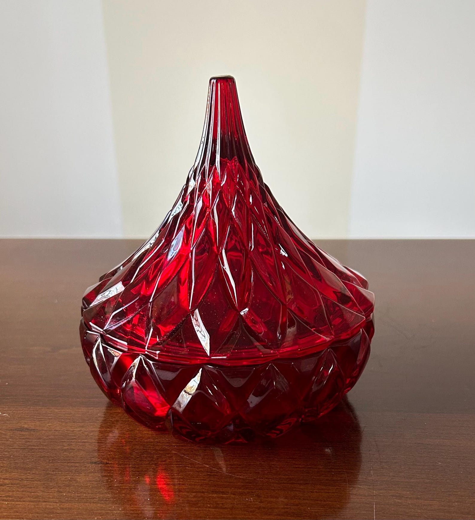 Ruby Red Hershey Kiss Candy Dish, Red Crystal, Trinket Dish, Red Lidded ...