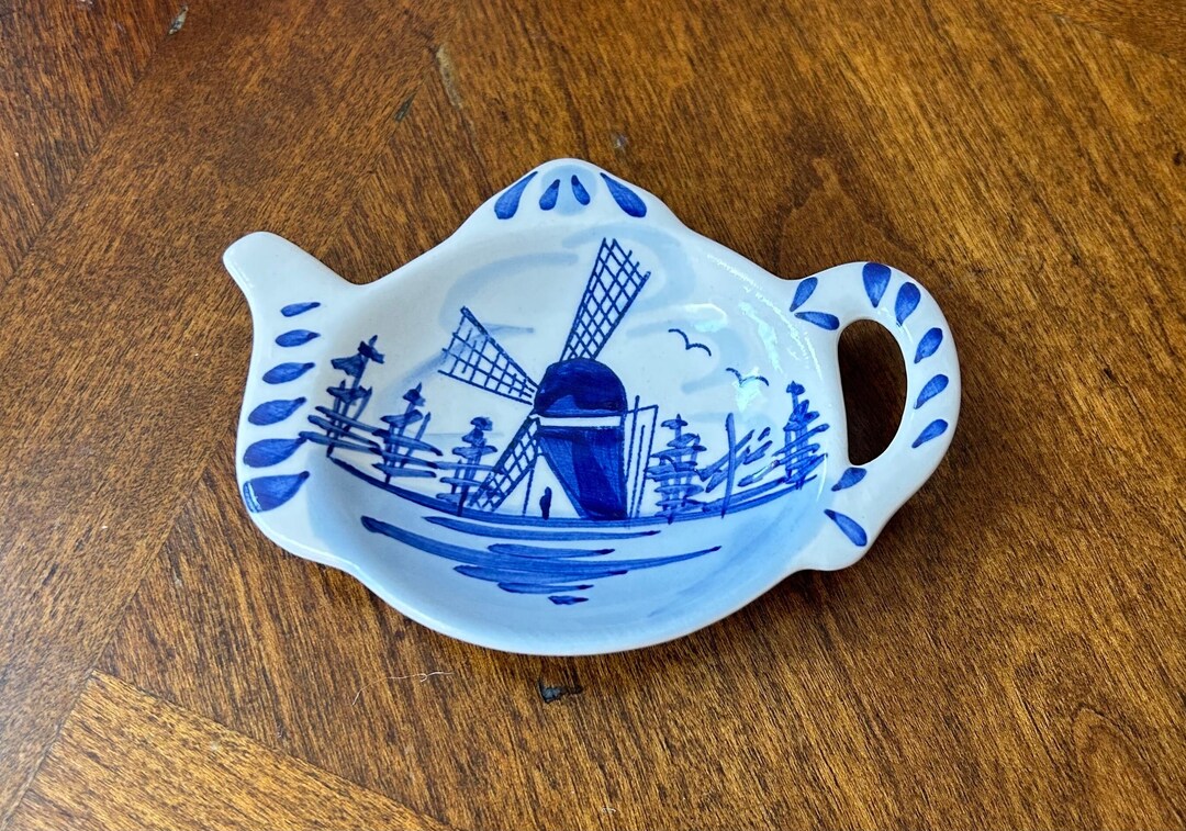 Vintage Hand Painted Delft Tea Bag/spoon Rest, Teapot Shape, Blue and ...