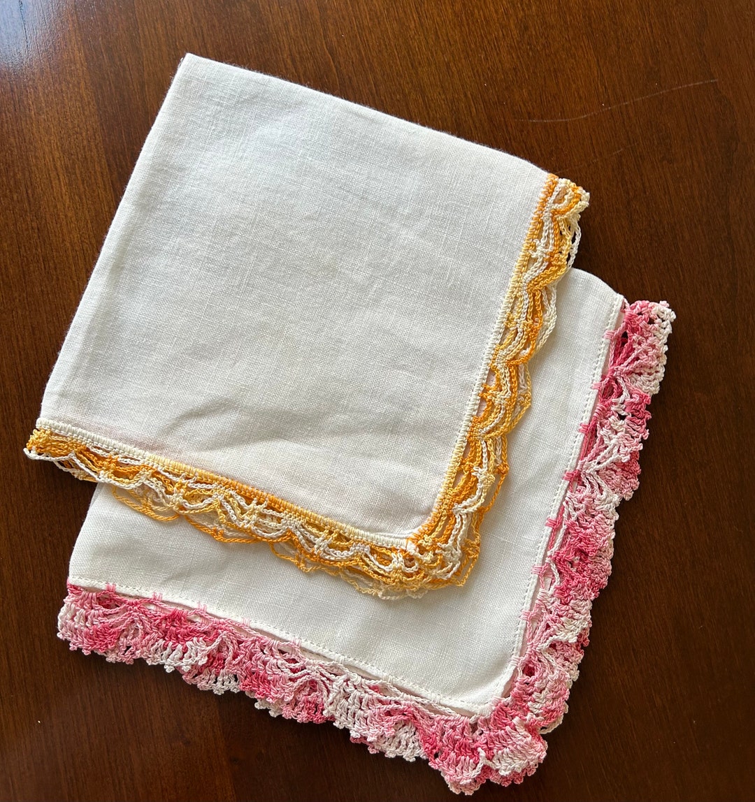 Vintage Crotched Handkerchiefs - Set of 2, Pocket Square, Home Décor ...