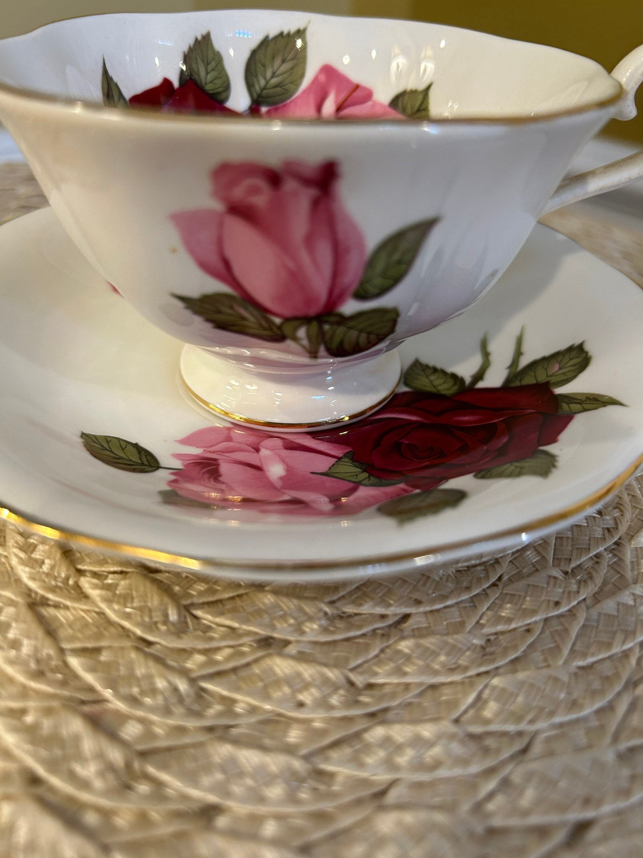 Royal Albert Large Pink and Red Roses Teacup and Saucer, Fine Bone ...