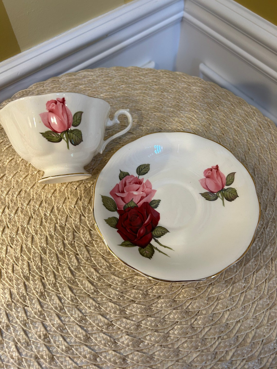Royal Albert Large Pink and Red Roses Teacup and Saucer, Fine Bone ...