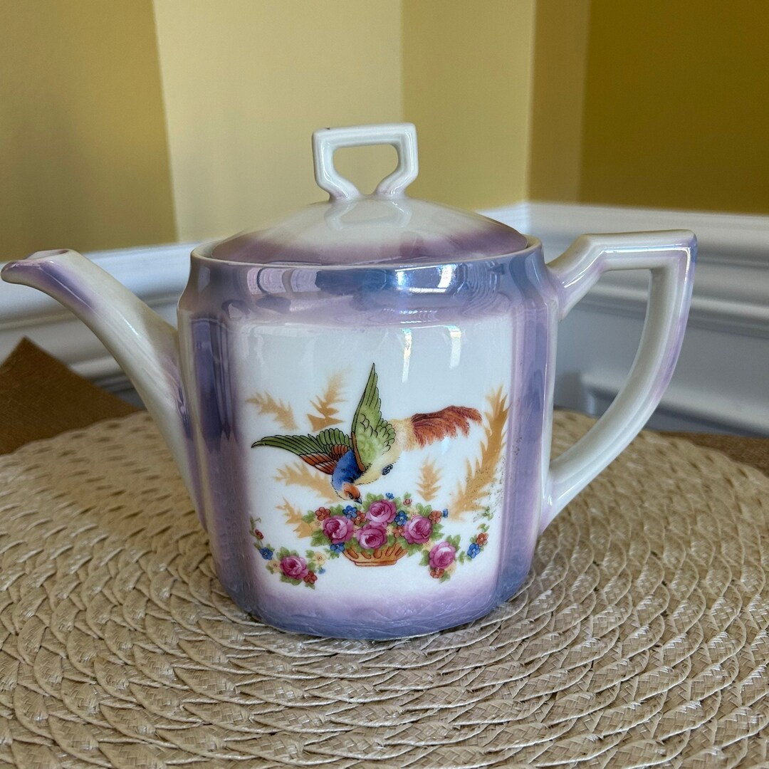 German Lusterware Iridescent Antique Teapot, G.E., Germany Hand Painted ...