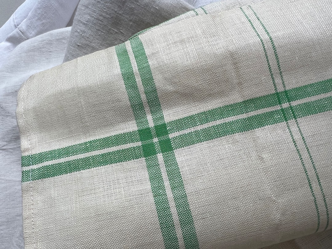 Vintage French Linen Torchon / Tea Towel Green Checks - Etsy