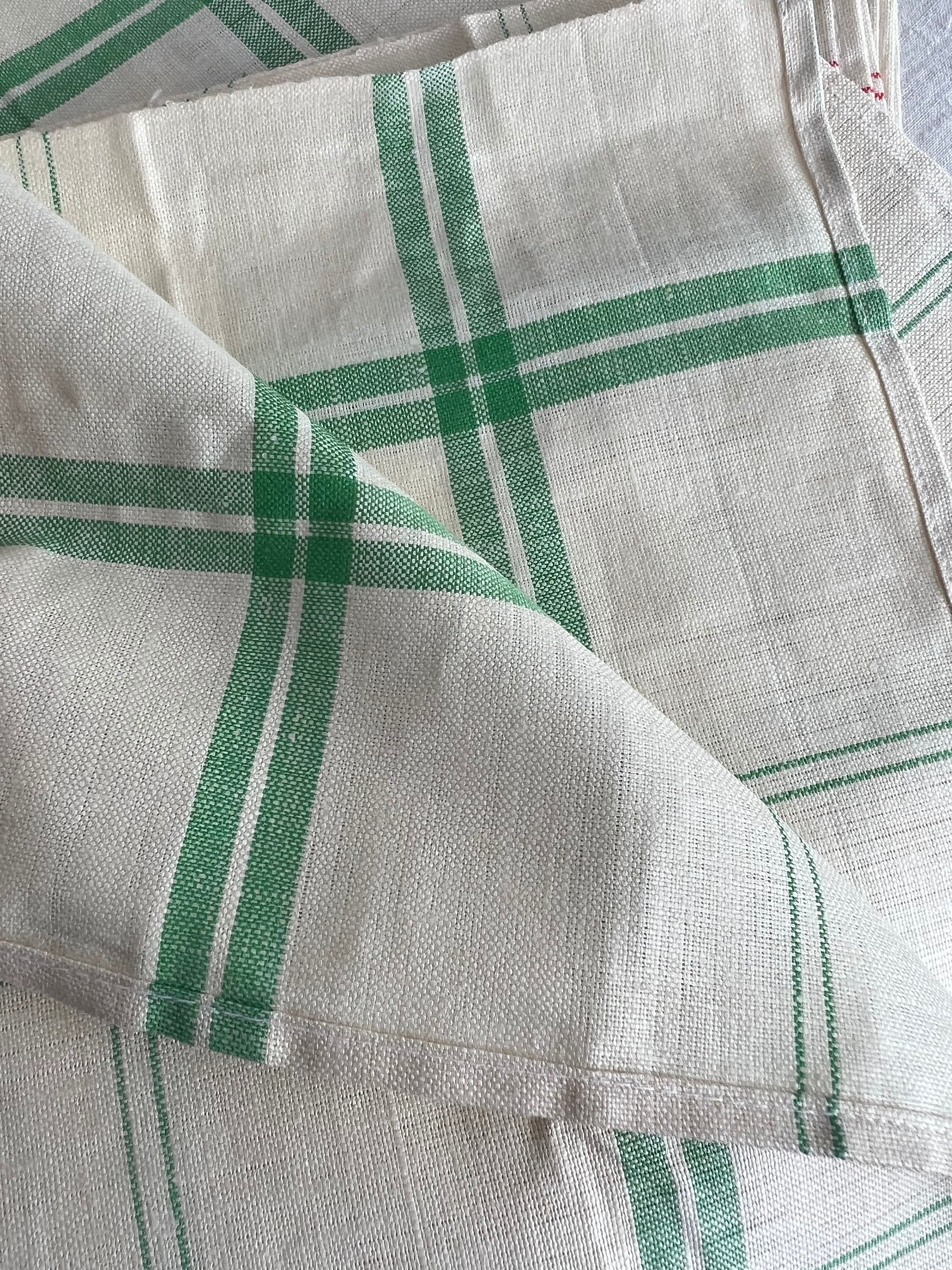 Vintage French Linen Torchon / Tea Towel Green Checks - Etsy