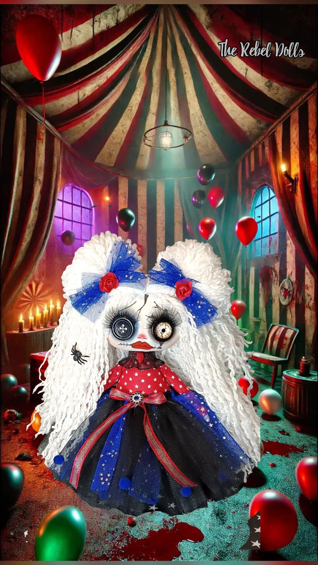 Creepy Cute Clown, Horror Spooky Circus, Button Eye Doll, Textile ...