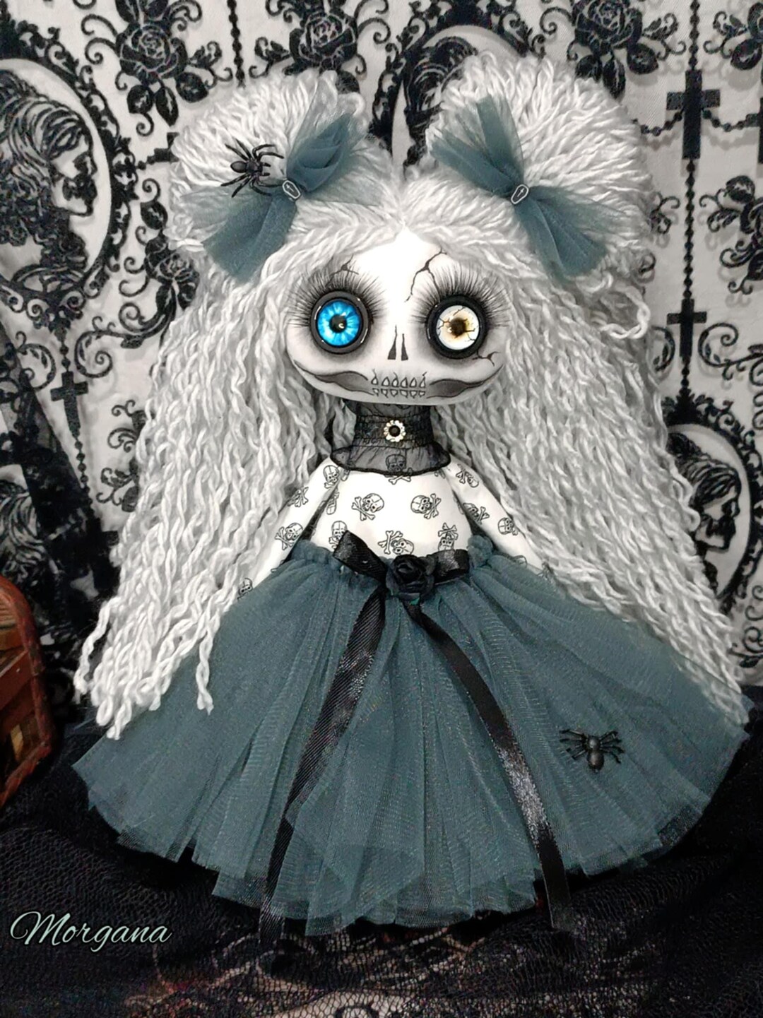 SKELETON DOLL MORGANA - Creepy Cute Doll, Gothic Doll, Handmade Textile ...