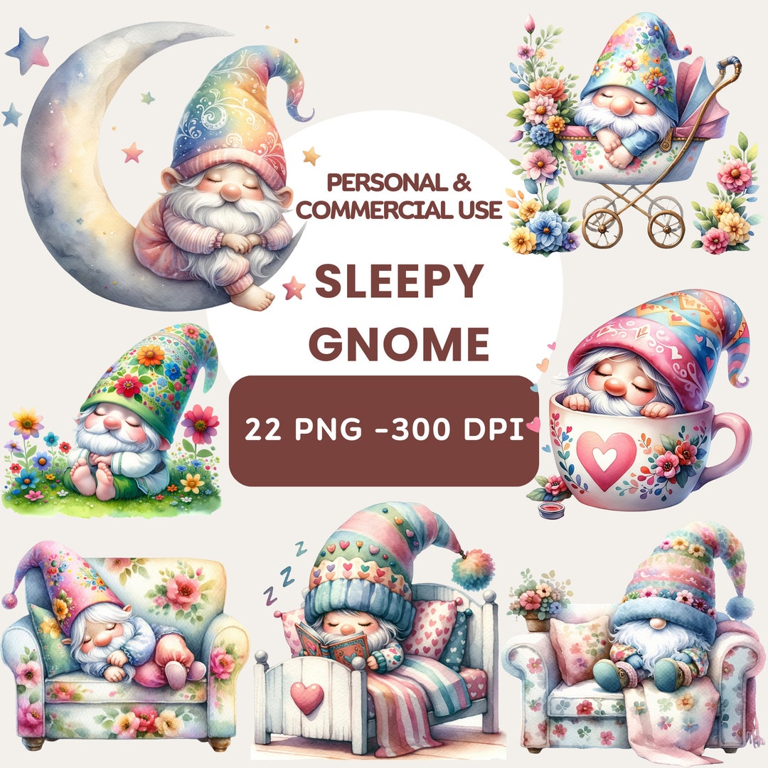 Watercolor Sleepy Gnome Clipart,nursery Art, Digital Download | Card ...