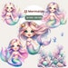 Watercolor Mermaid Clipart Bundle, Mermaid Clip Art Set, Cute Mermaids ...