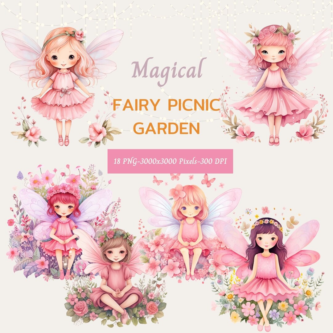 Watercolor Pink Fairy Picnic Garden,cute Fairy Garden,18 PNG ,holiday ...