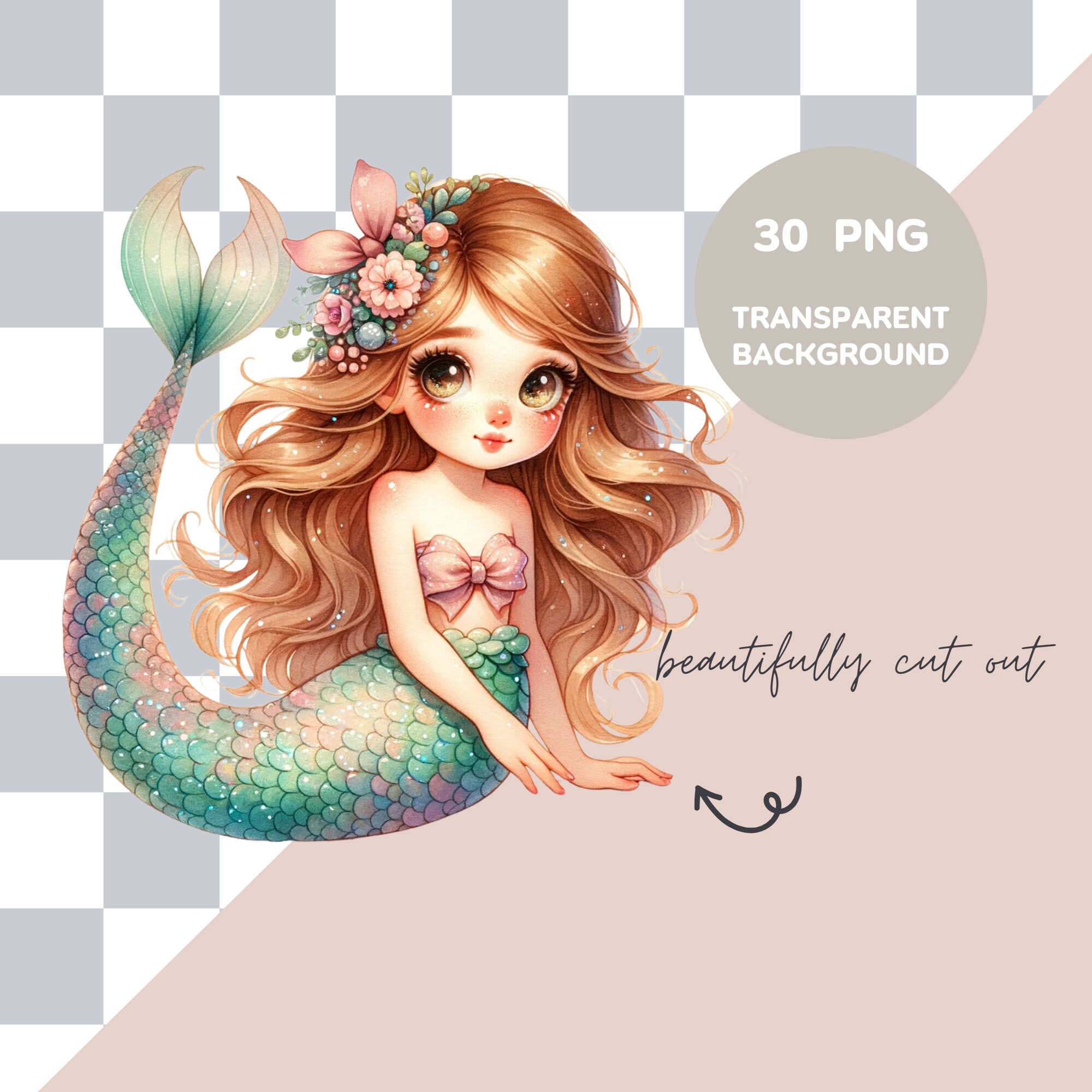 Watercolor Mermaid Clipart Bundle, Mermaid Clip Art Set, Cute Mermaids ...