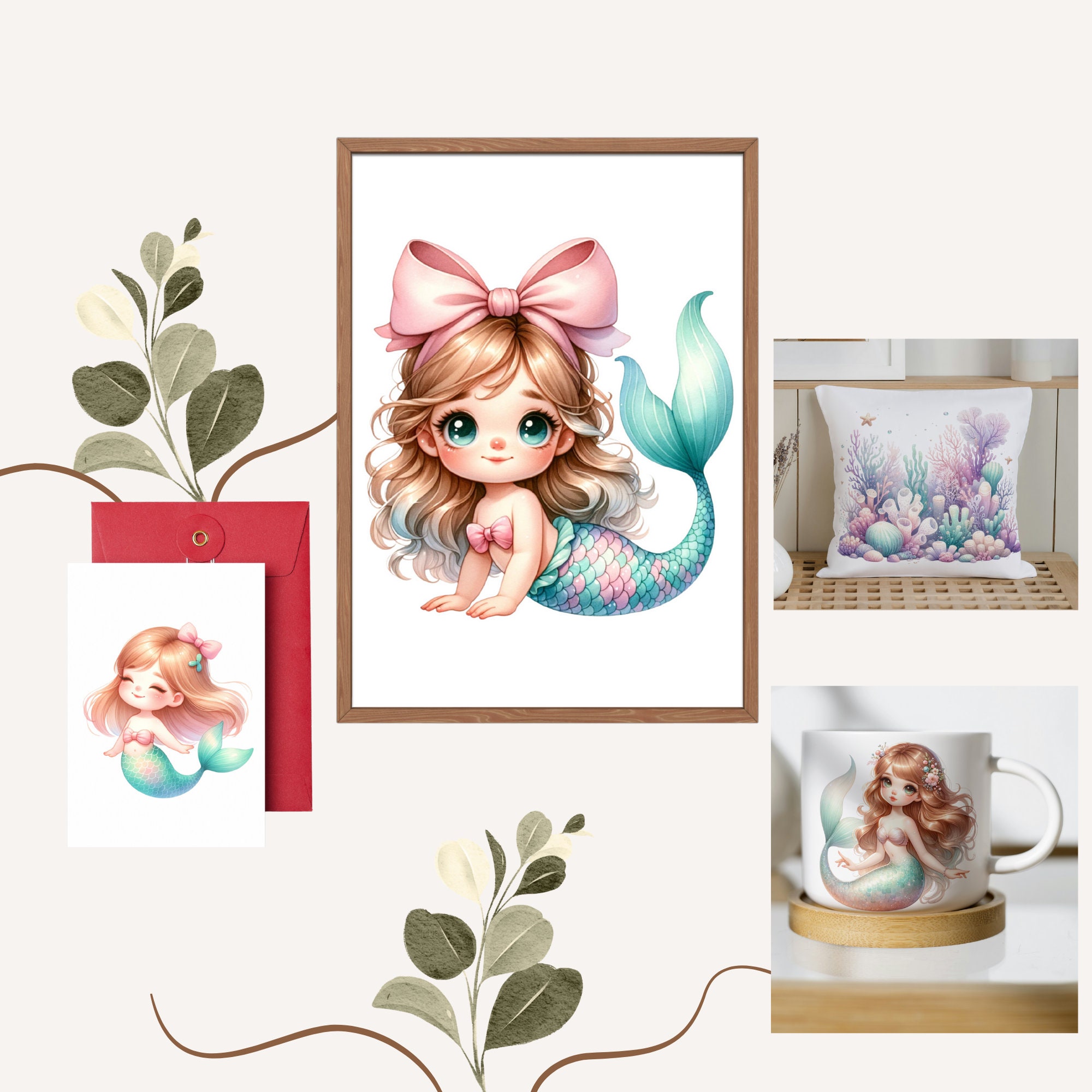 Watercolor Mermaid Clipart Bundle, Mermaid Clip Art Set, Cute Mermaids ...