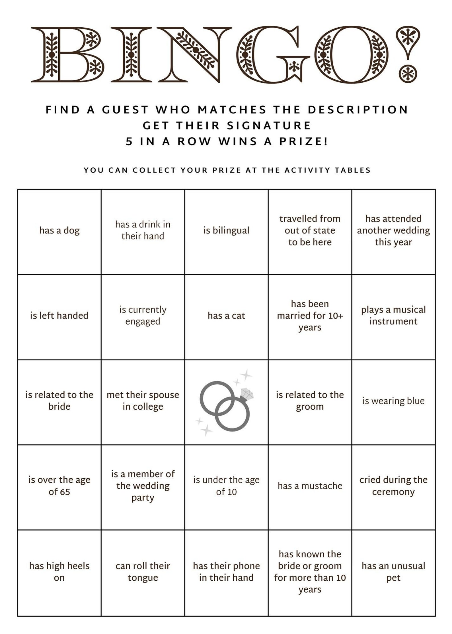 Wedding Guest Bingo Cards - Etsy