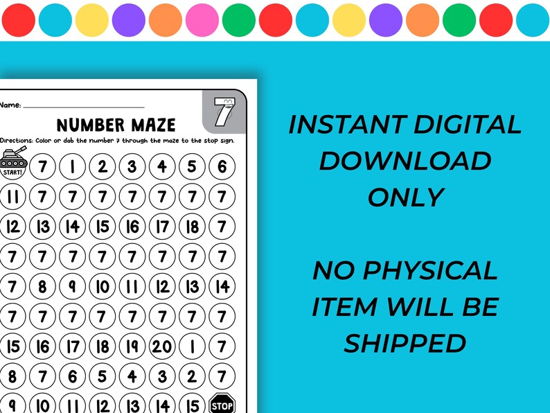 Find the Number Dot Marker Maze Activity for Learning Numbers 1-20 ...
