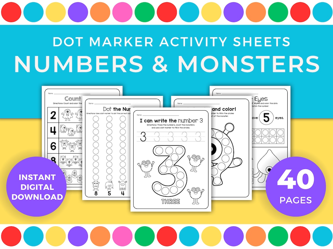 Dot Marker Monster Number Activity Sheets | Counting and Tracing ...