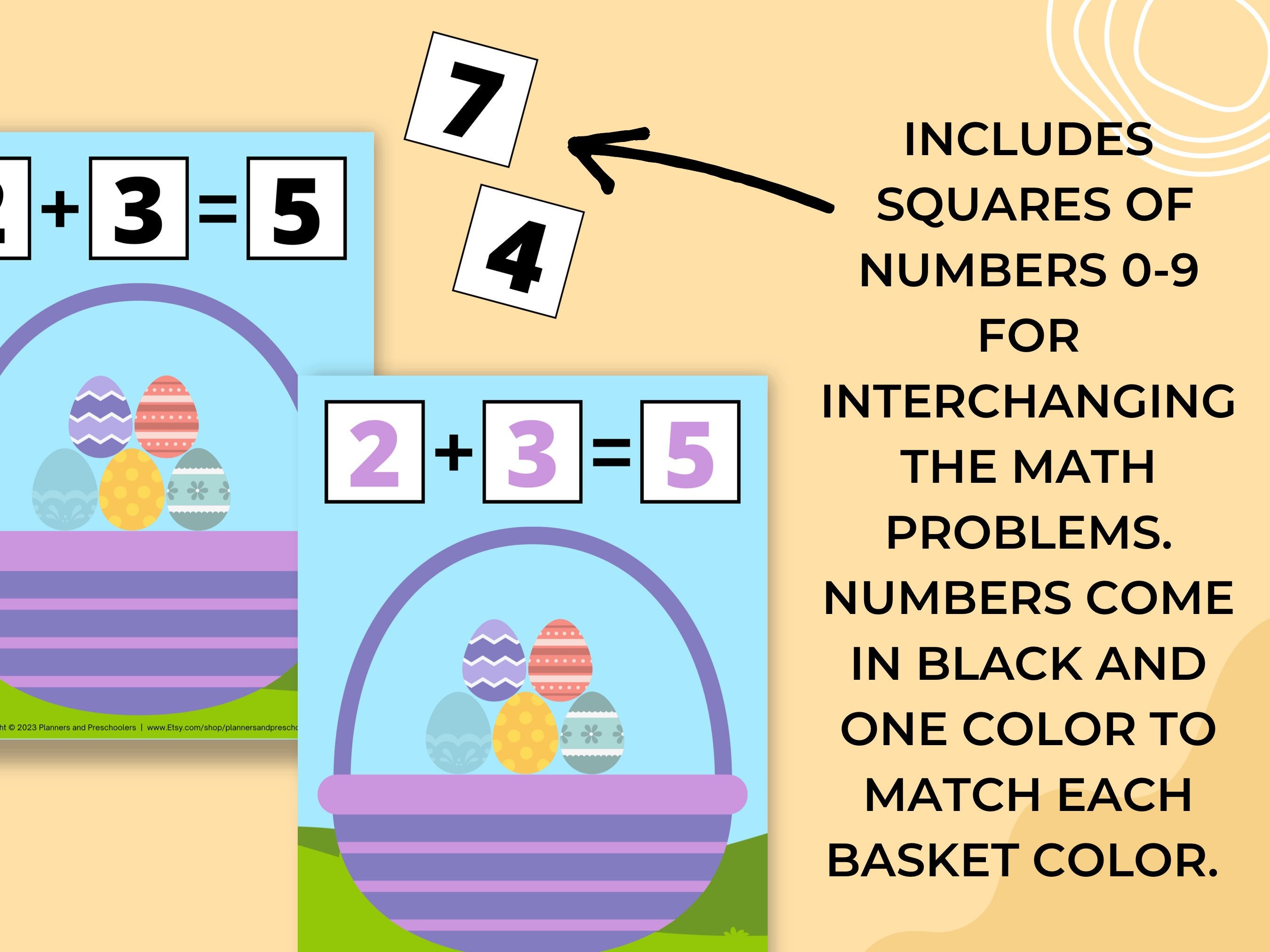 Imprimibles de sumas y restas de matemáticas de Pascua con huevos de ...
